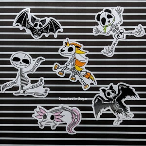 Cute Skeleton Animals Vinyl Stickers, Boney Babies, Kawaii Spooky ...