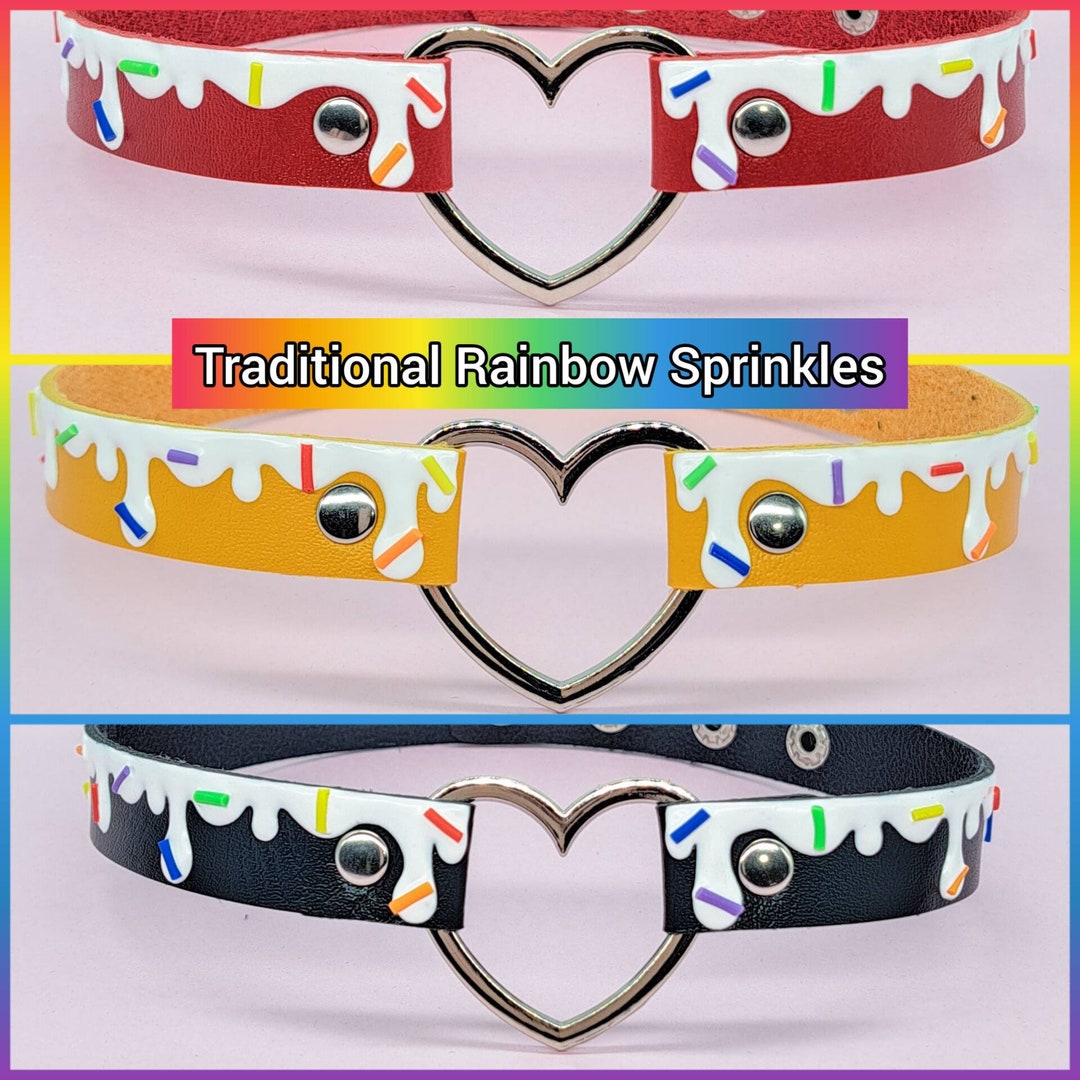 Rainbow Sprinkles Drip Choker, LGBTQIA+ Pride Flag Colors Heart Collar ...