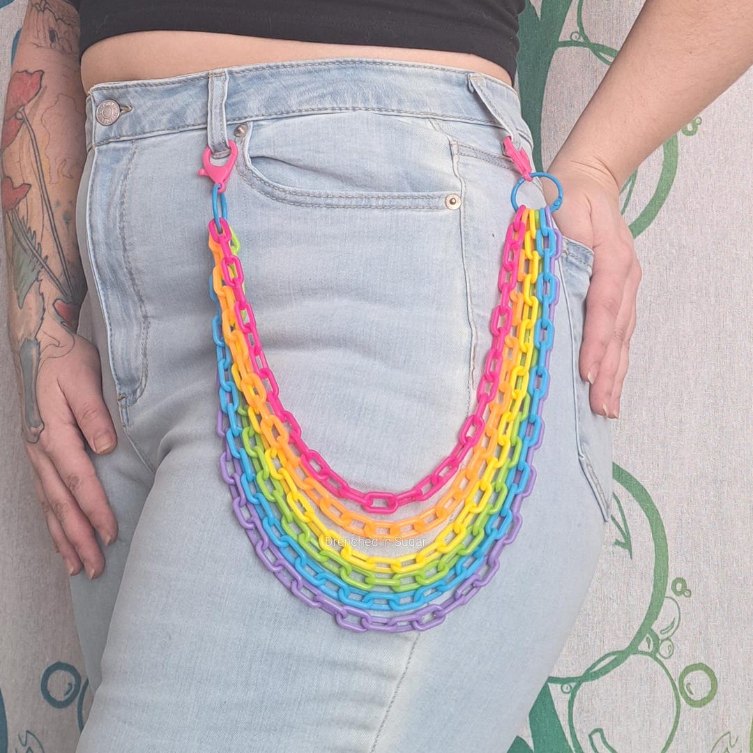 Colorful Layered Clip-on Chain, Cute Wallet Chain, Neon Rainbow Color ...