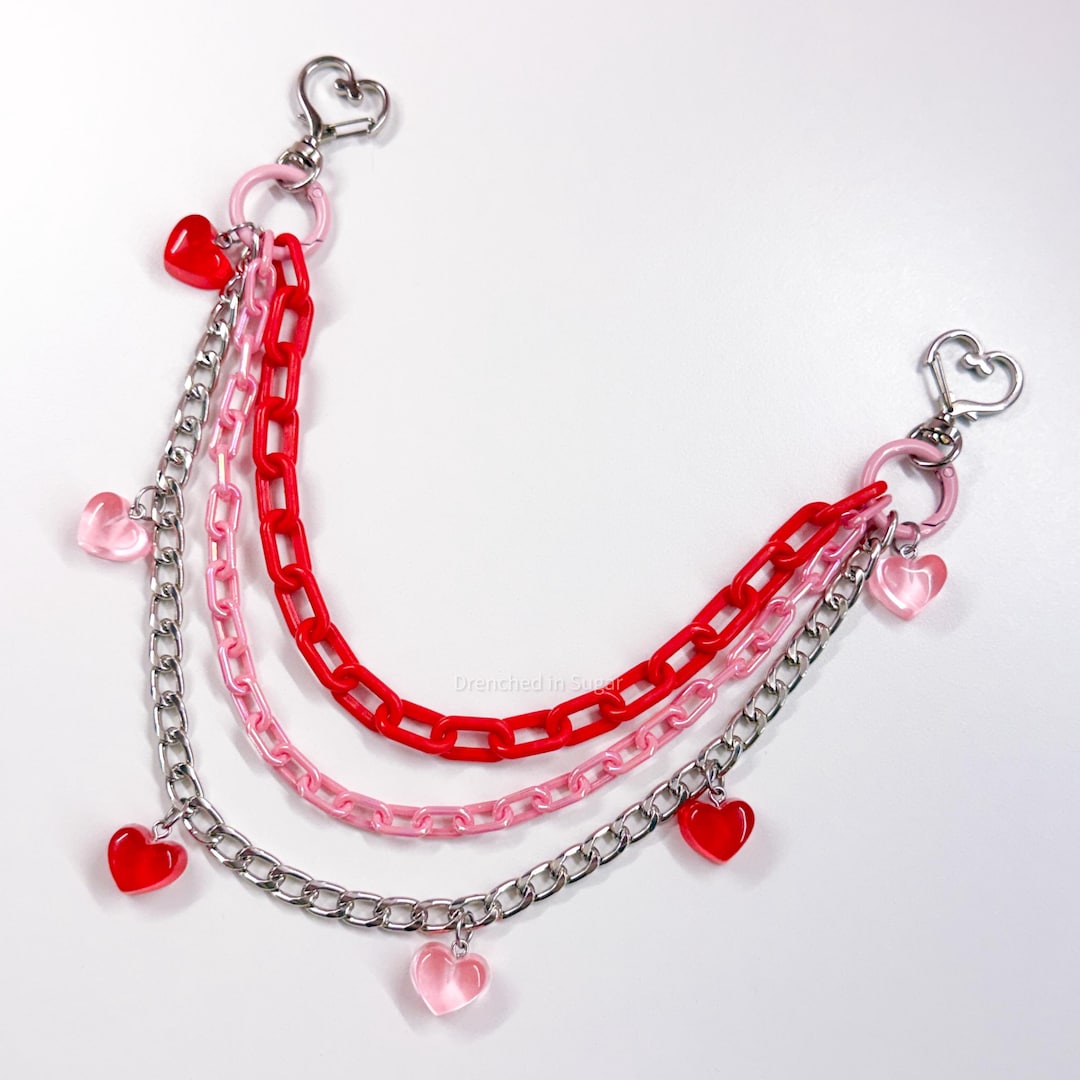 Lovecore Layered Clip-on Chain, Candy Heart Charms, Kawaii Pants Chain ...