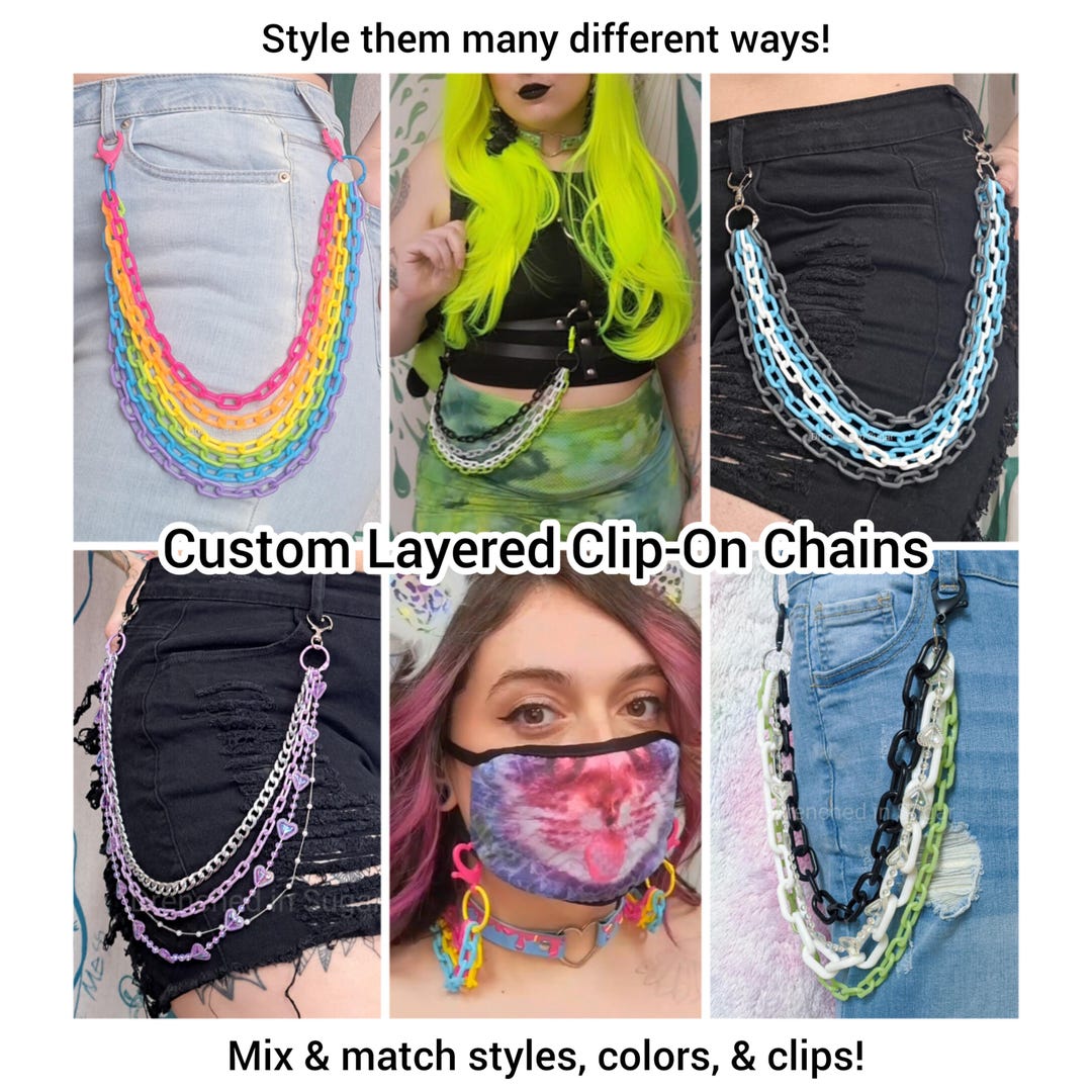 Custom Layered Clip-on Chains, Alt Kawaii Goth Pant Keychain, Plastic ...