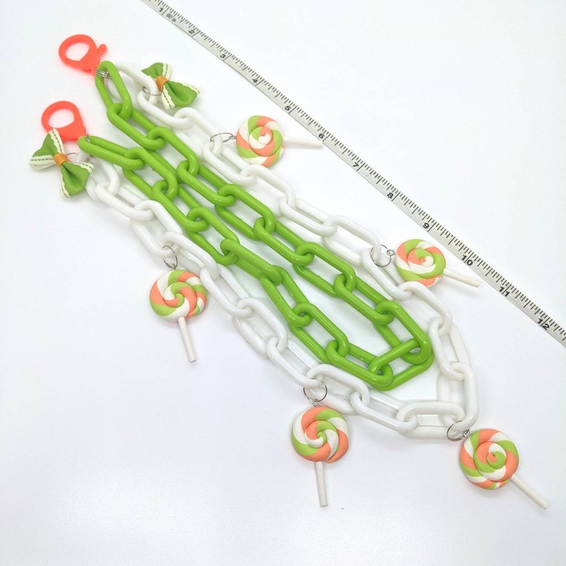 Kawaii Chain, Layered White & Lime Green Plastic Chunky Chain With ...
