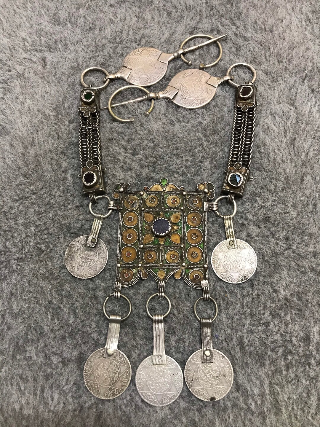 Old Complete Berber Fibula Silver and Enamel From Morocco,antique Pair ...