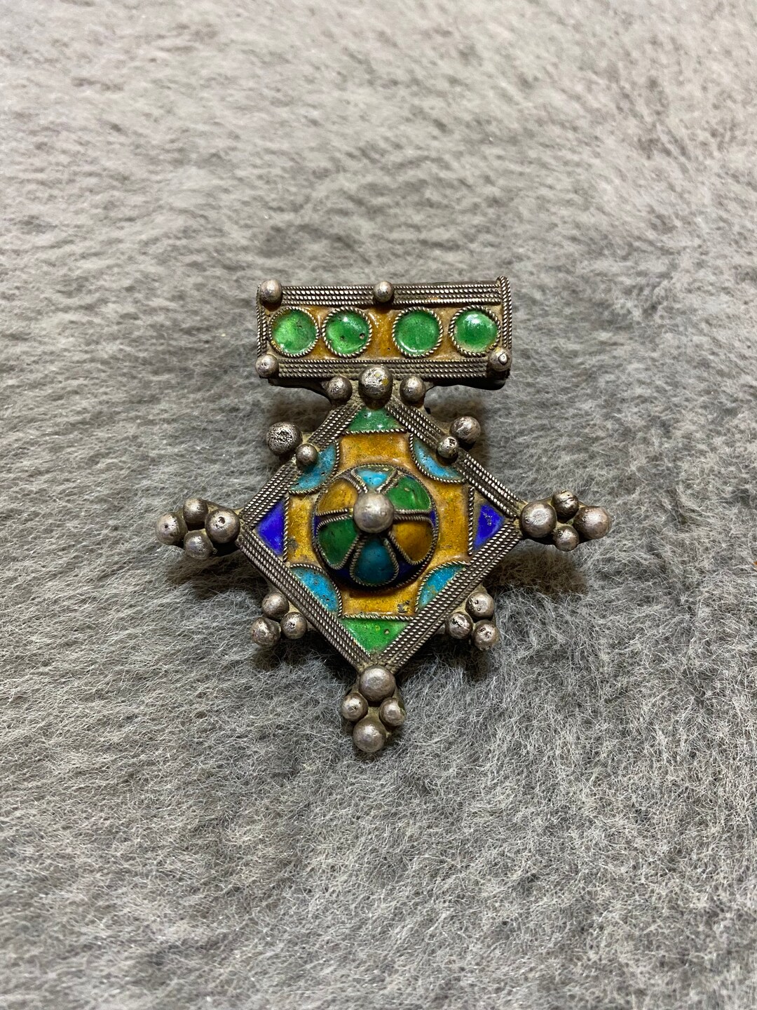 Antique Berber Silver Enamel Cross Pendant, Moroccan Boghdad - Etsy
