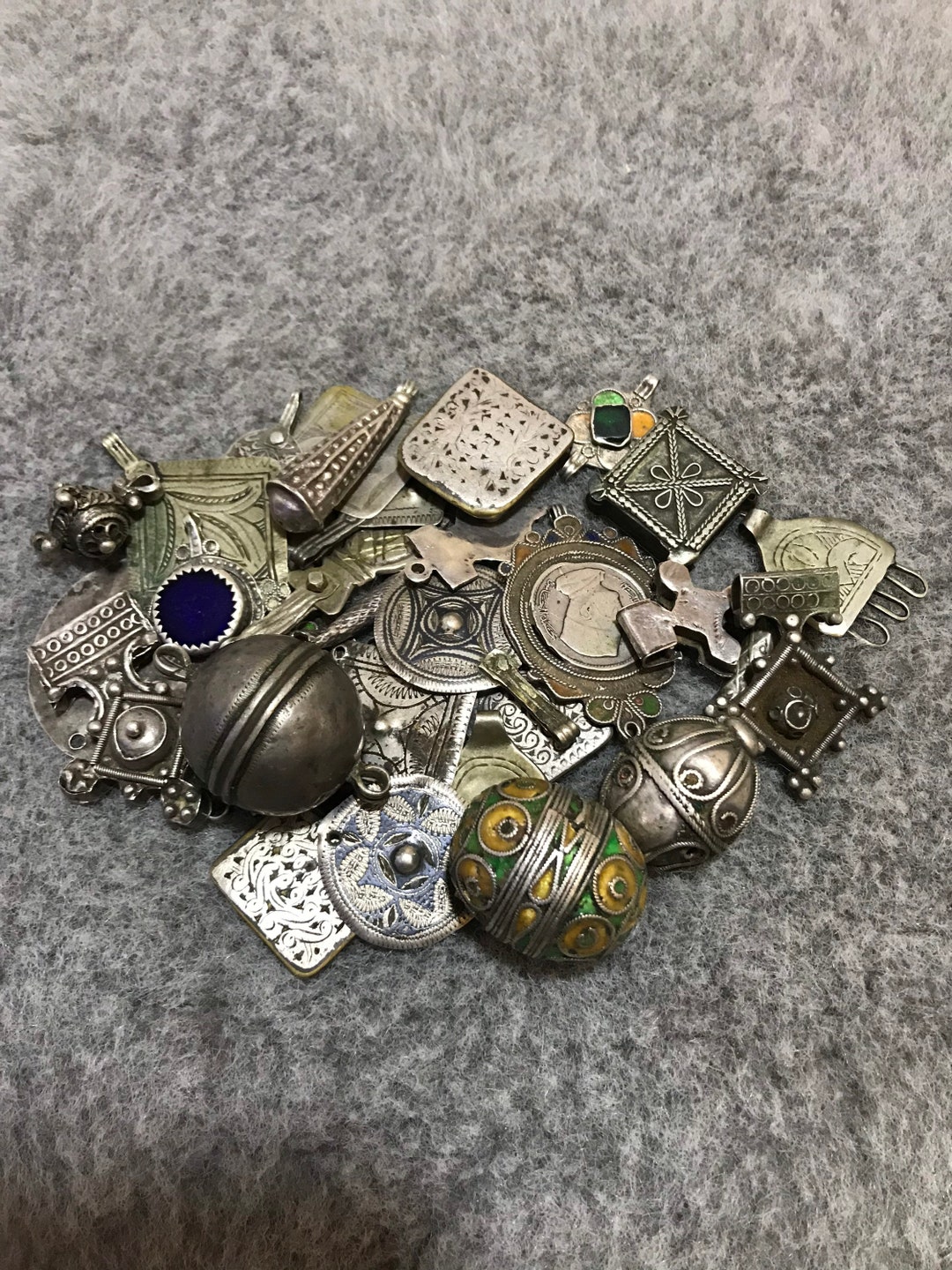 Old Berber Silver Pendants From Morocco,berber Amulet,enamel Pendant ...