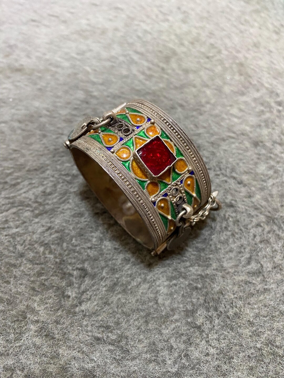 Morocco- Old Berber Silver Bracelet, Enamel Silver Bracelet, Antique ...