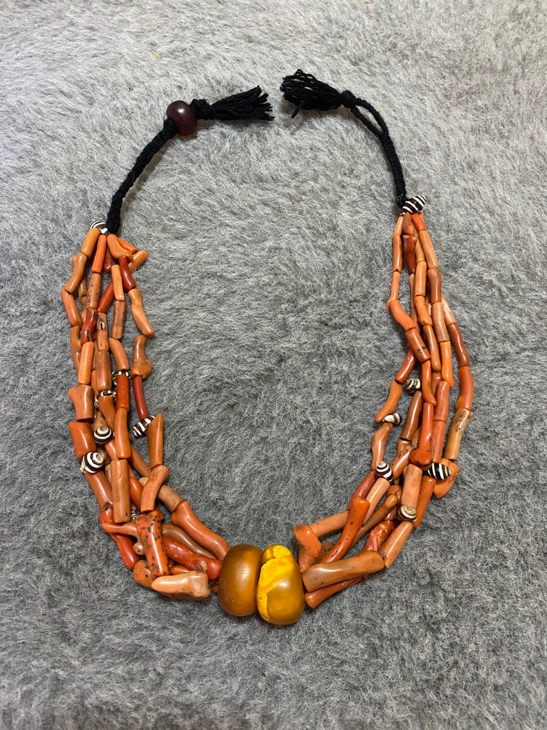 Morocco- Antique Berber Necklace, Old Natural Amber-coral Beads,old ...
