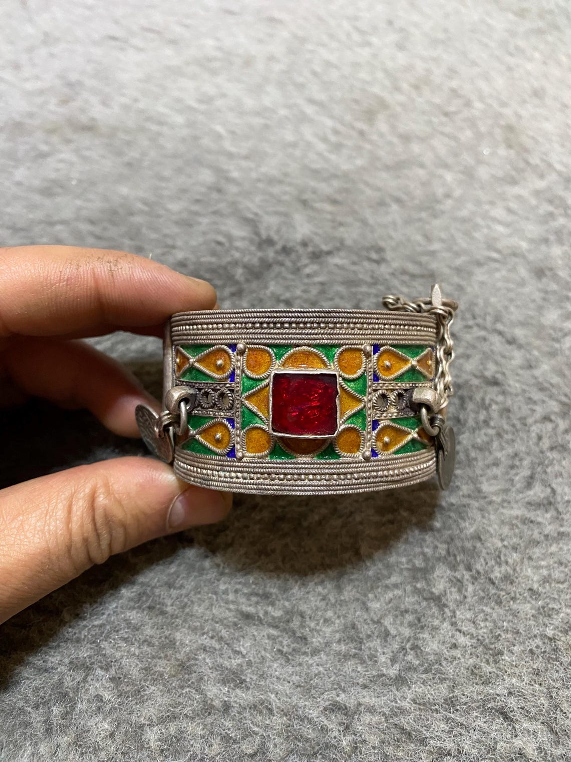 Morocco- Old Berber Silver Bracelet, Enamel Silver Bracelet, Antique ...