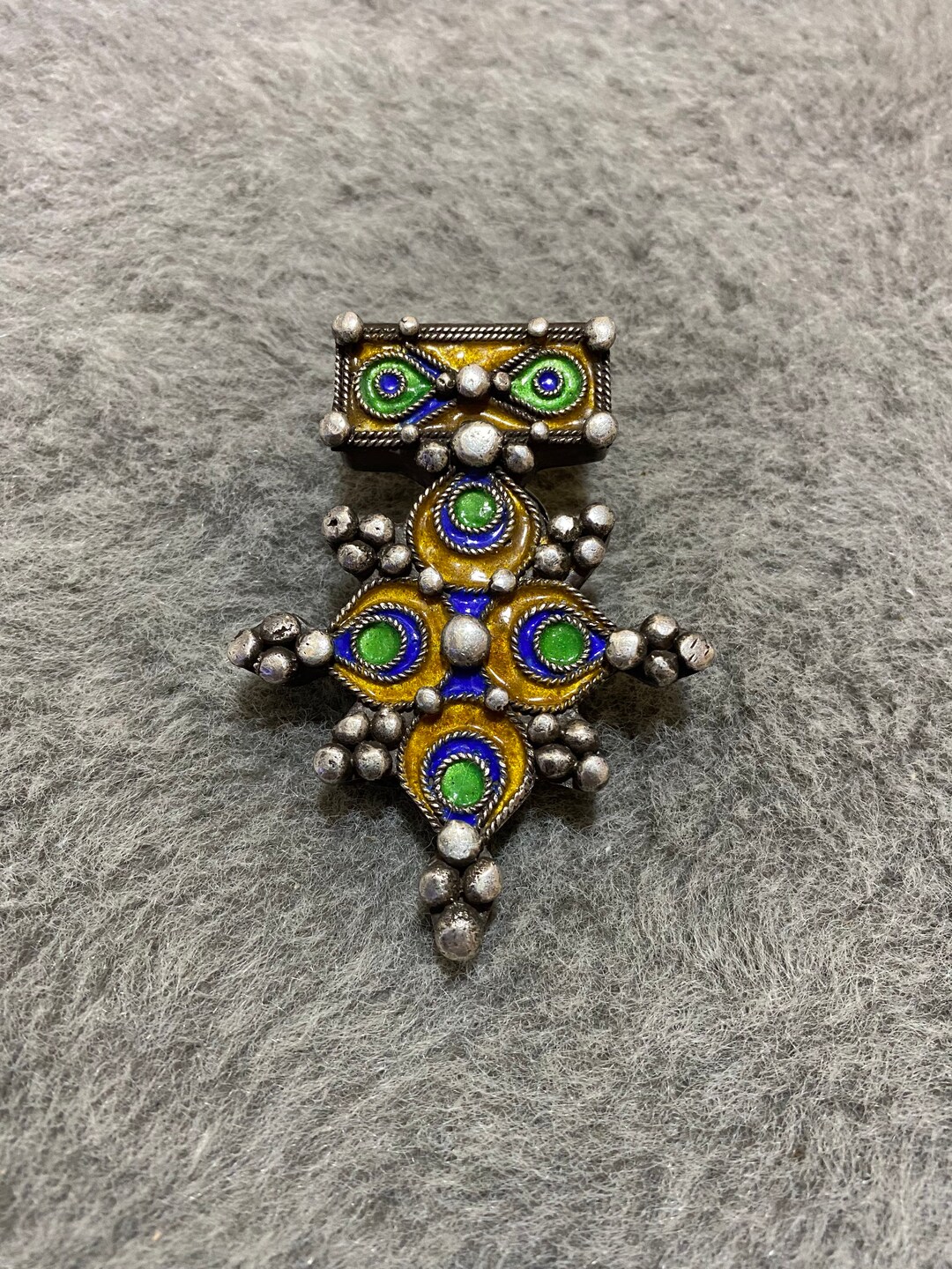 Moroccan Silver Berber Boghdad,handmade Enamel Cross,berber Amulet ...