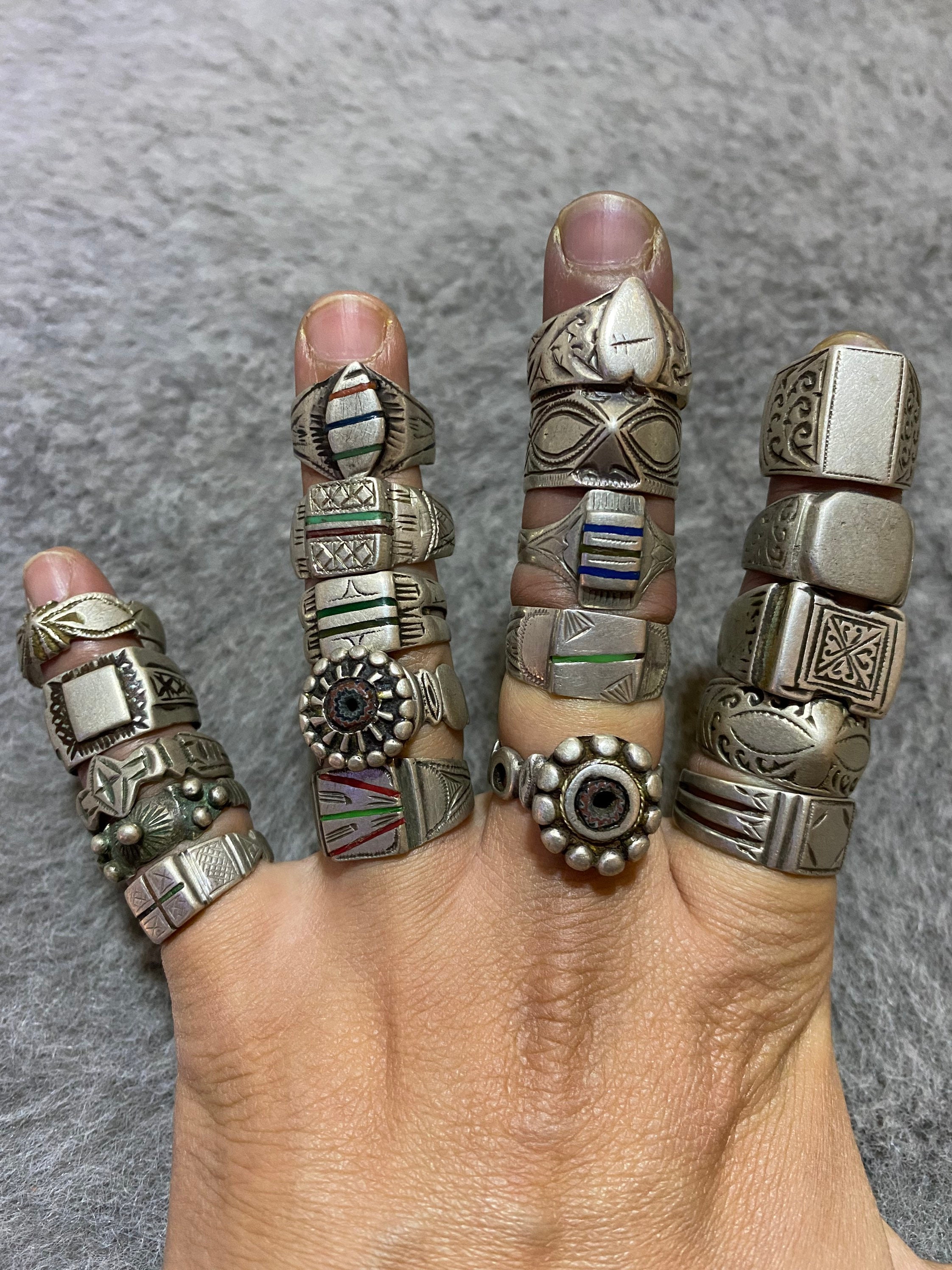 Set of 20 Moroccan Berber Antique Silver Rings,handmade Berber Rings ...