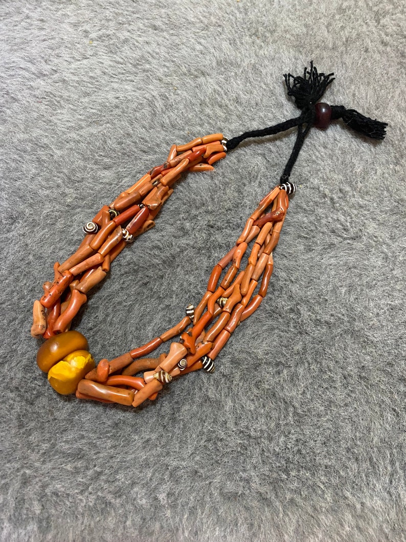 Morocco- Antique Berber Necklace, Old Natural Amber-coral Beads,old ...
