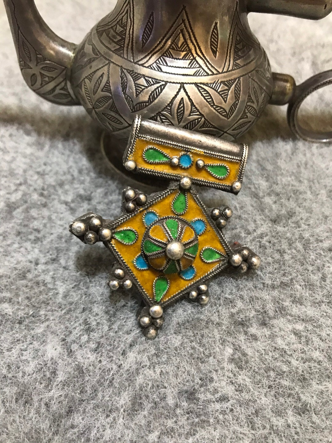 Moroccan Silver Berber Enamel Cross Pendant,handmade Enamel Pendant ...