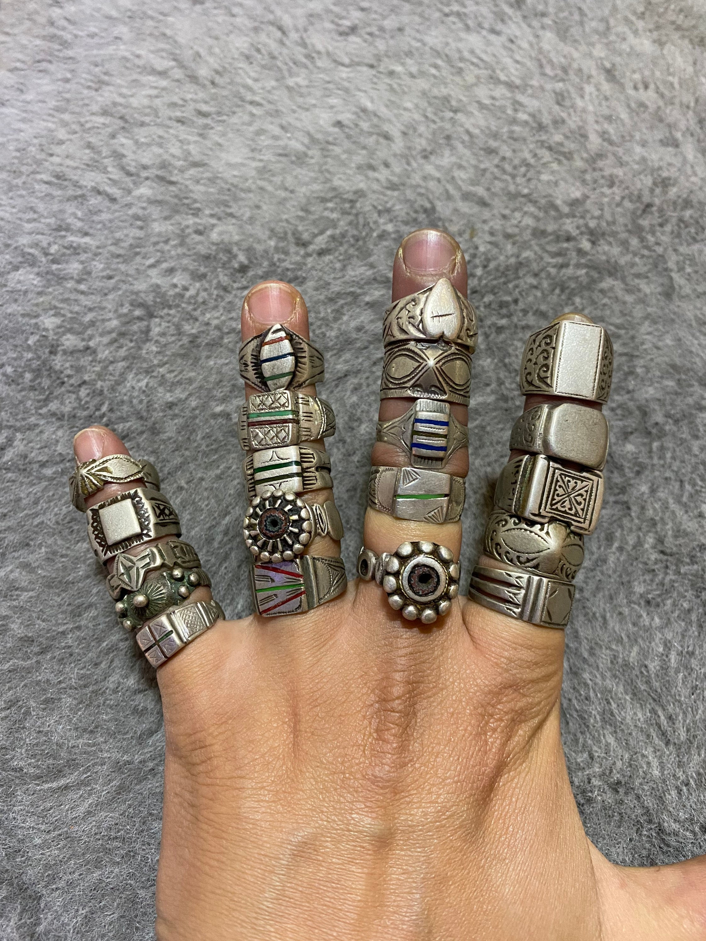 Set of 20 Moroccan Berber Antique Silver Rings,handmade Berber Rings ...