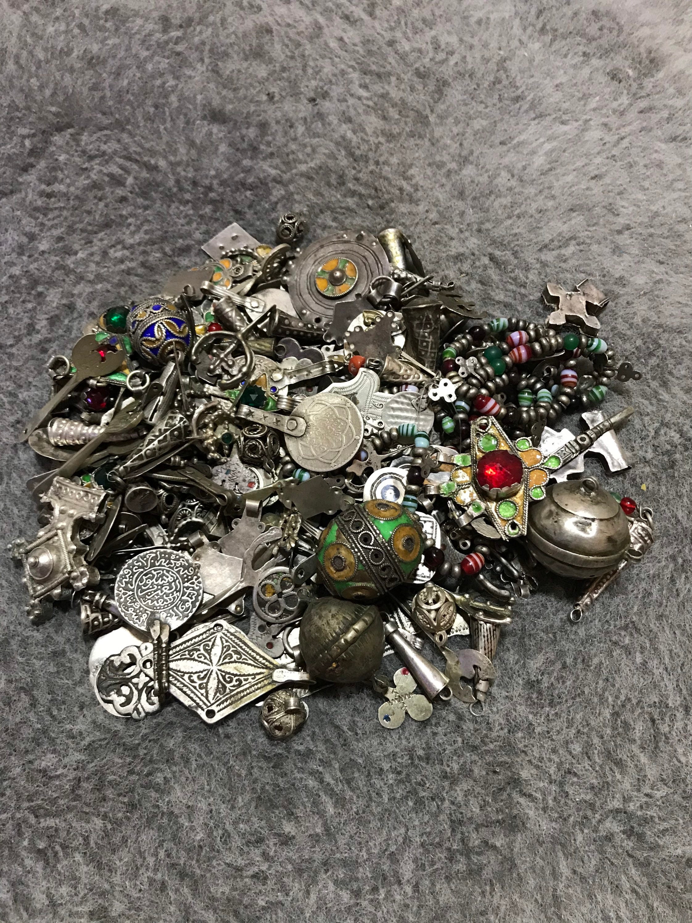650 Grams of Antique Berber Silver Pendants From Morocco,berber Enamel ...