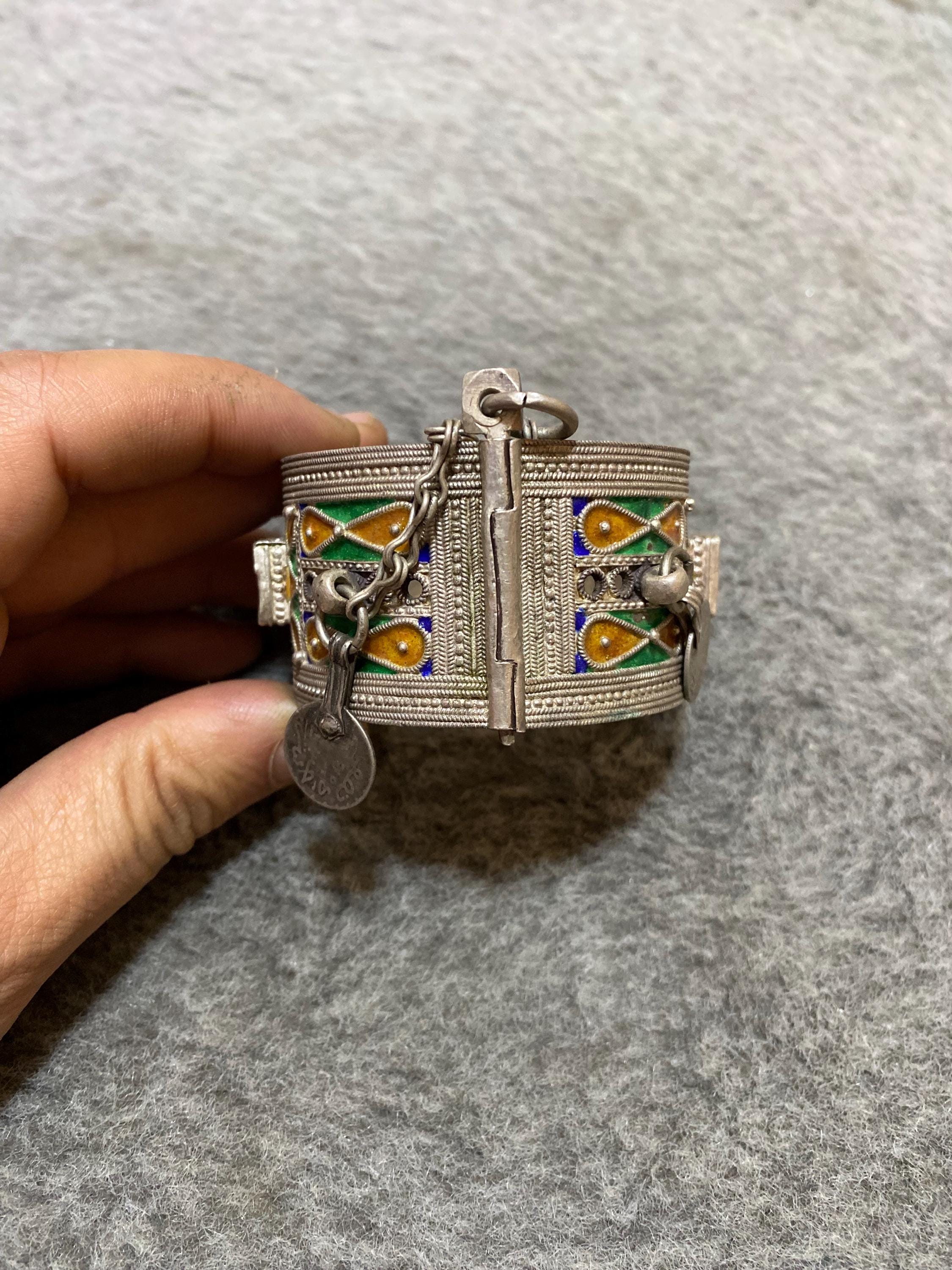 Morocco- Old Berber Silver Bracelet, Enamel Silver Bracelet, Antique ...