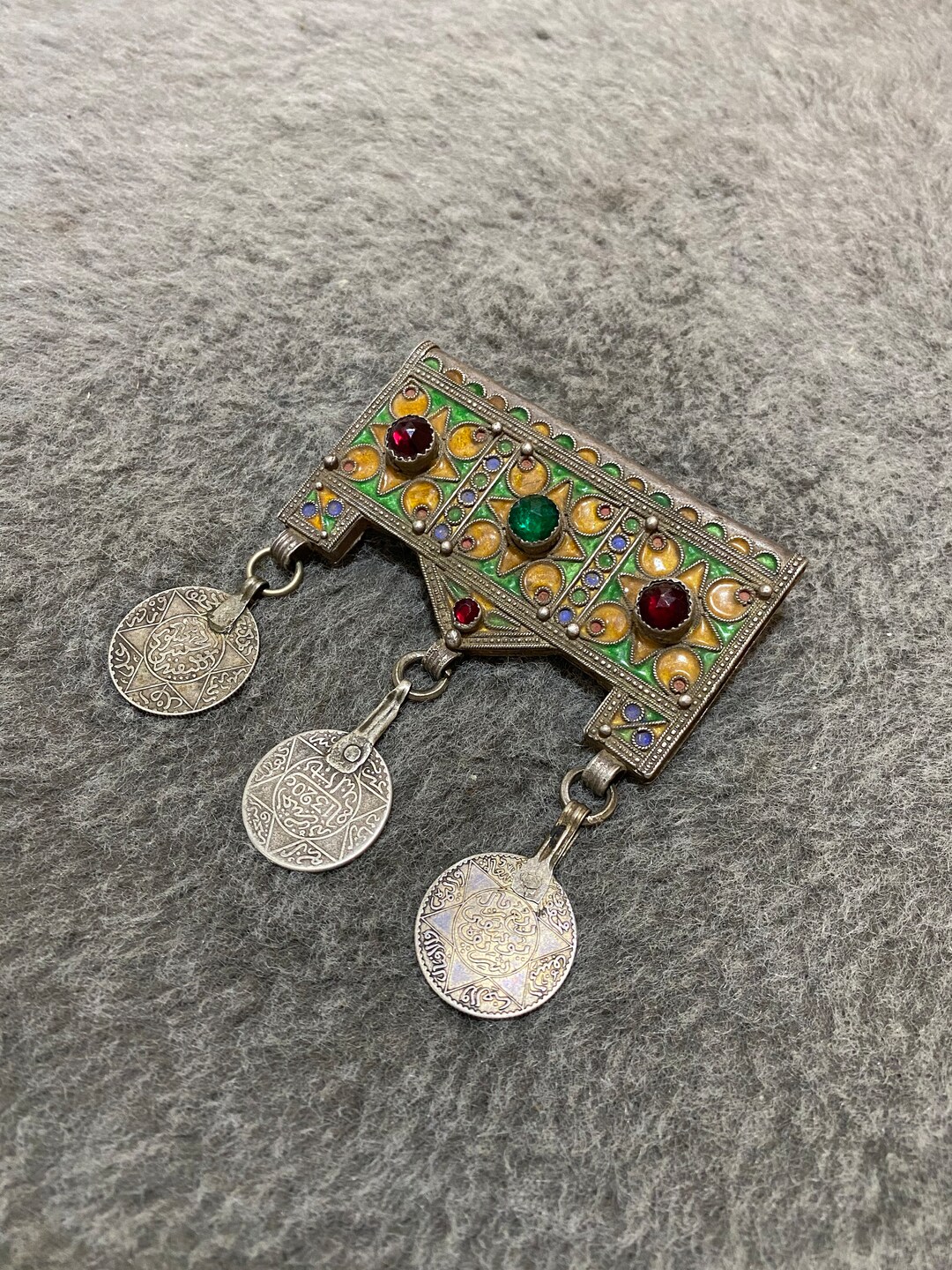 Morocco- Antique Berber Silver Pendant, Berber Enamel Amulet, Antique ...