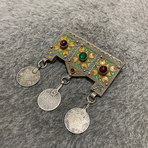 Morocco- Antique Berber Silver Pendant, Berber Enamel Amulet, Antique ...