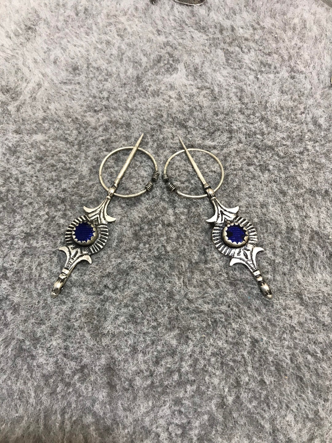 Antique Small Pair of Silver Berber Fibulae With Glass From Morocco ...
