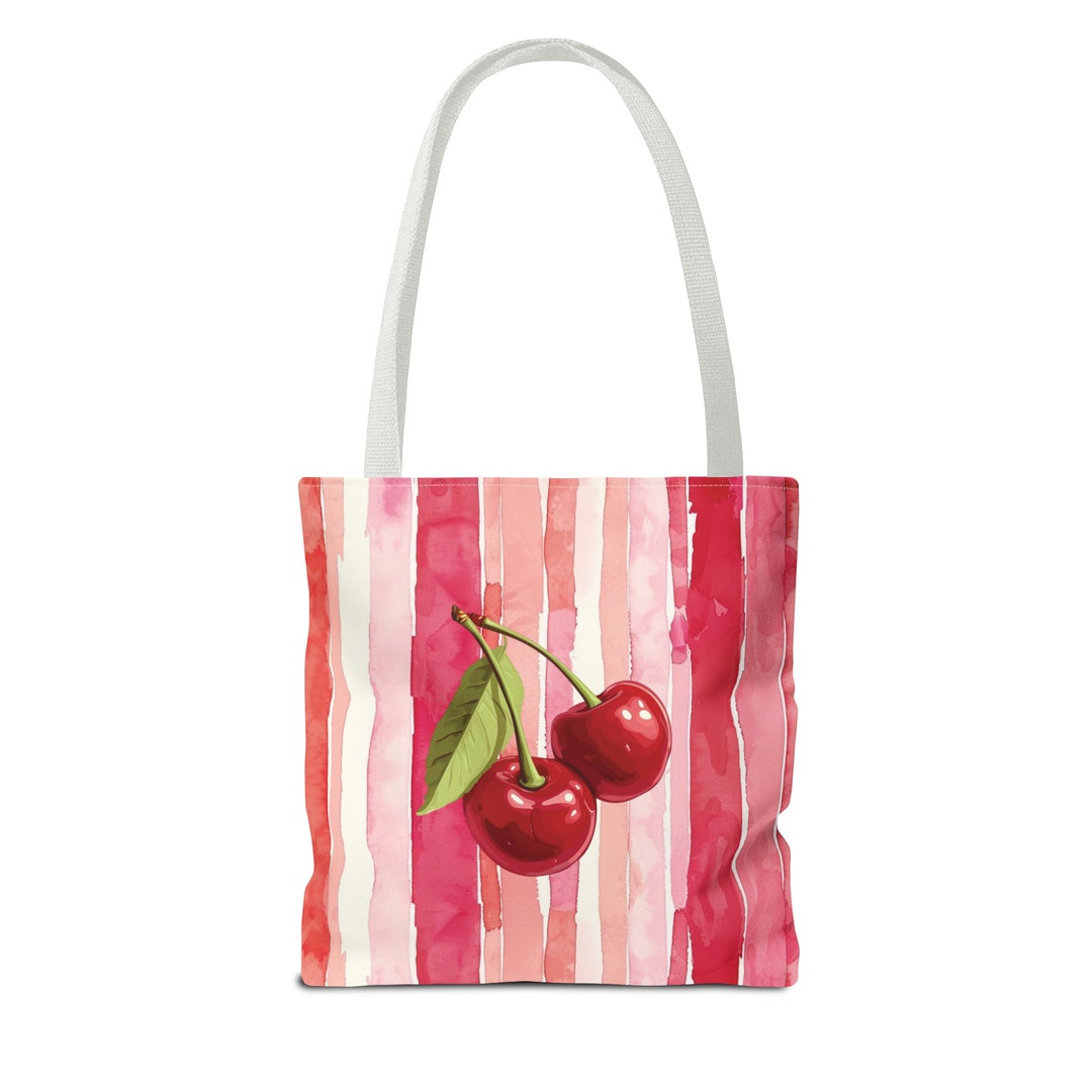 Cherries Canvas Tote Bag, Cherries Bag, Cherry Tote Bag, Berry Bag ...
