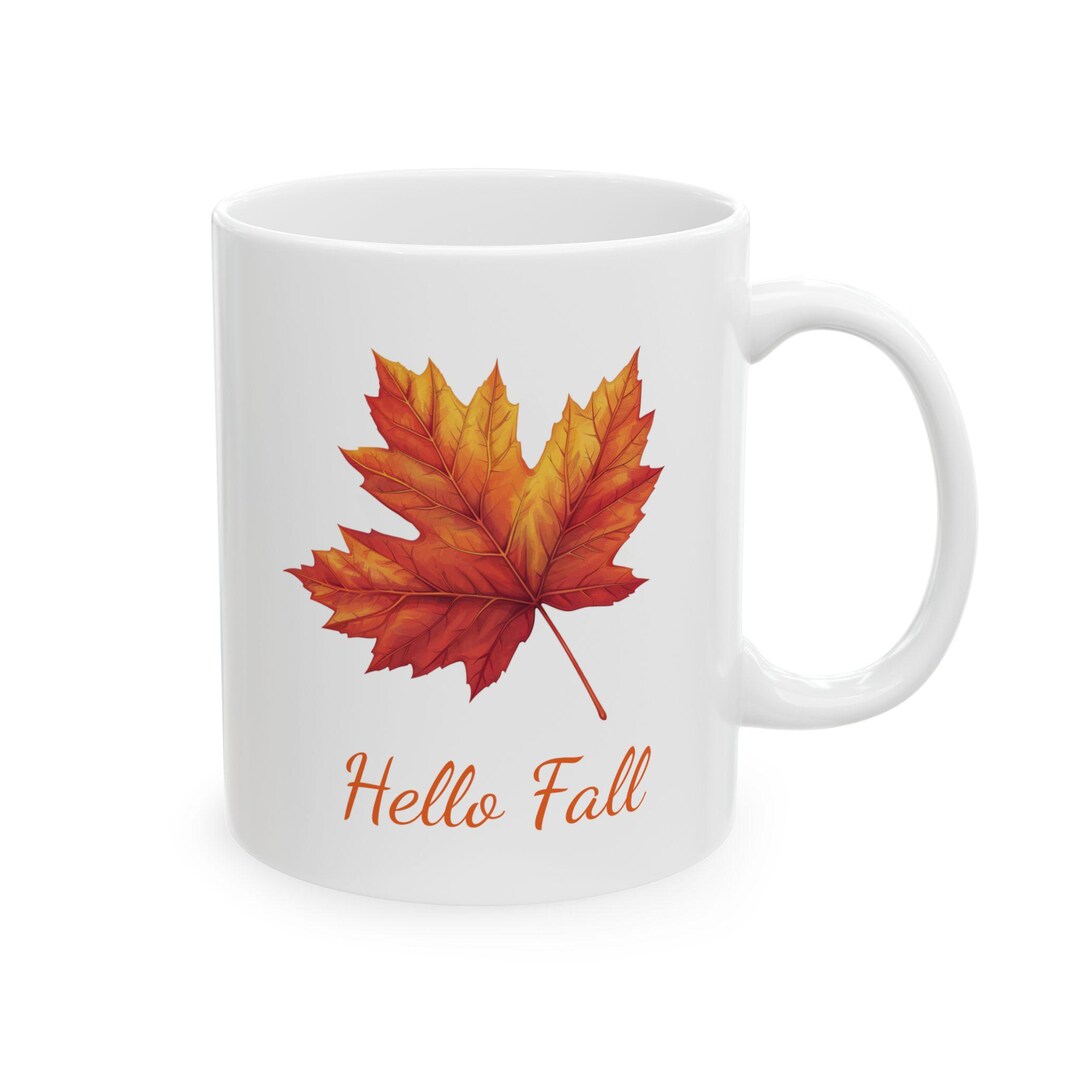 Hello Fall Mug, Autumn Mug, Gift, Maple Leaf, Fall Leaves Mug, Fall ...