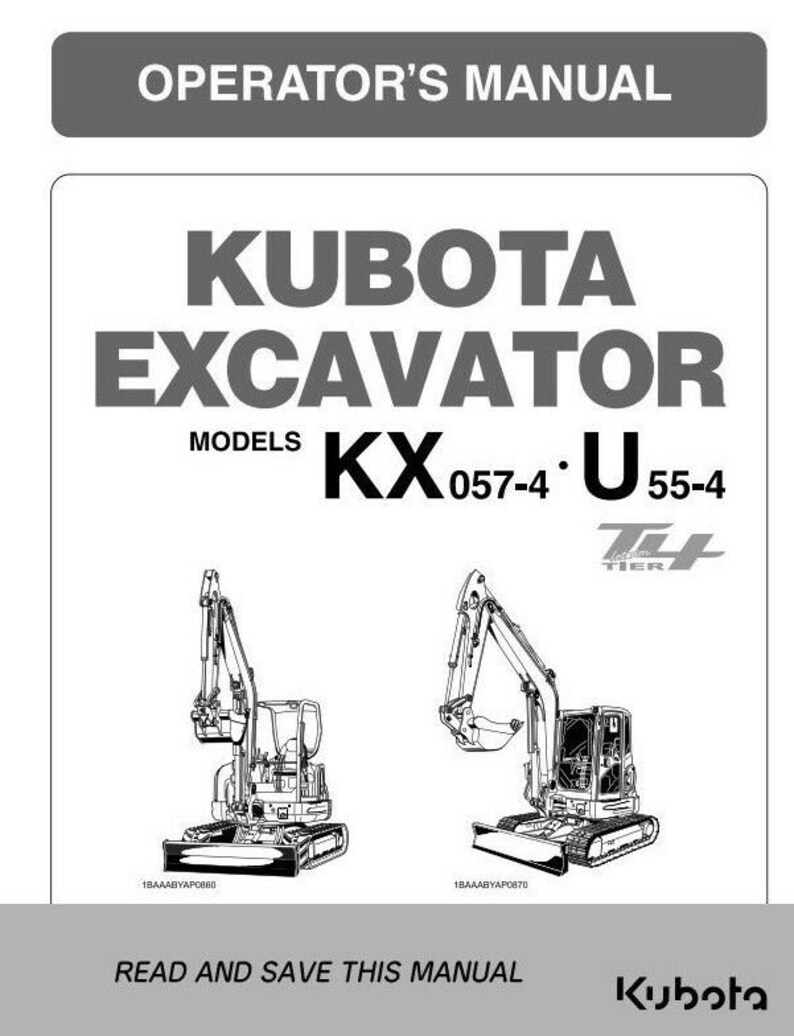 Kubota Excavator Kx057-4 U55-4 Tier 4 Operator Manual Reprinted Comb ...