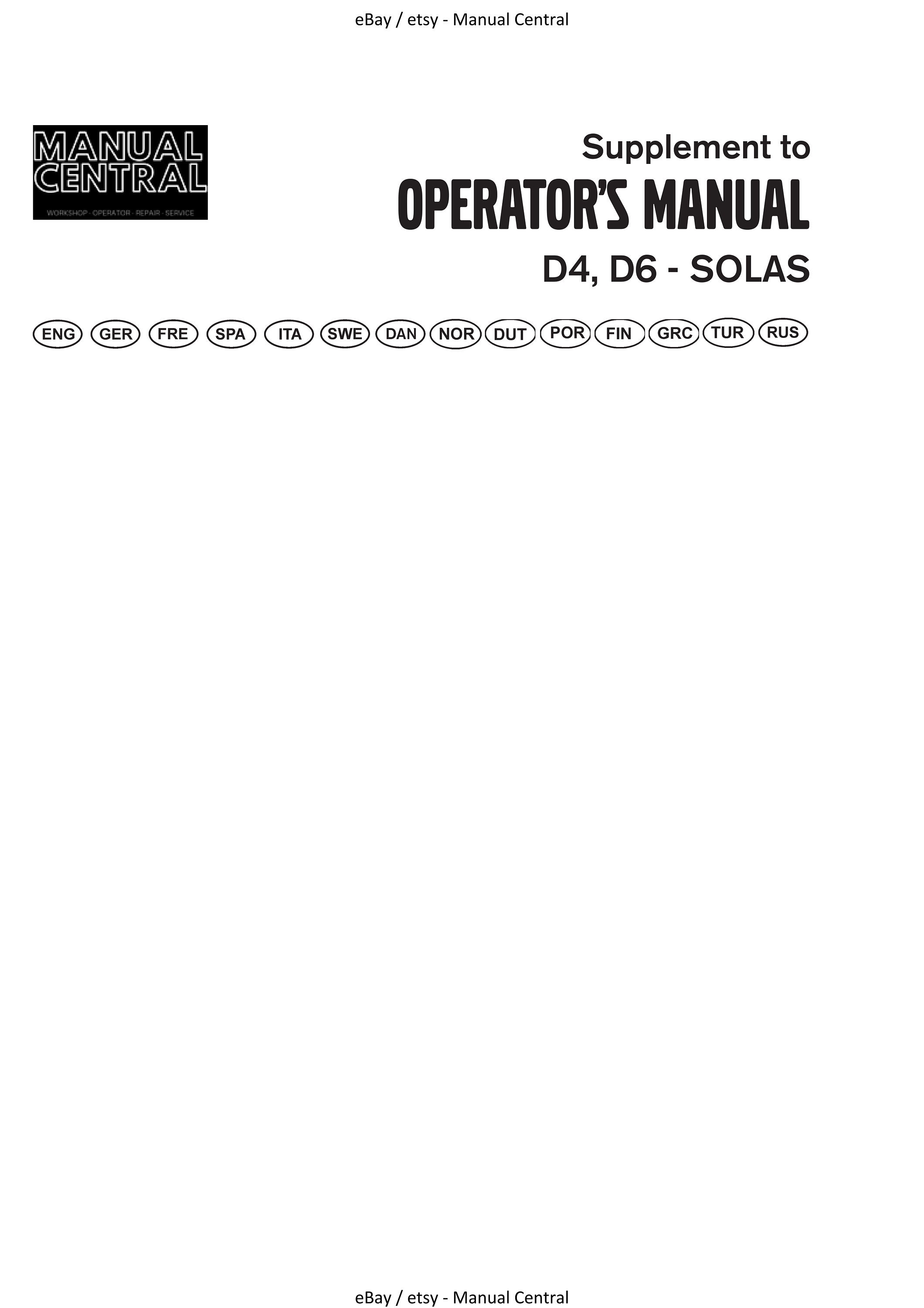 Volvo Penta D4 D6 Operator Manual Solas Supplement ONLY 11 2016 Edition ...