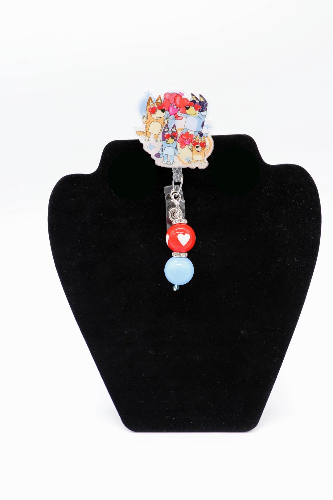 Bluey Valentine's Day Badge Reel, Glitter Acrylic, Beaded Option - Etsy