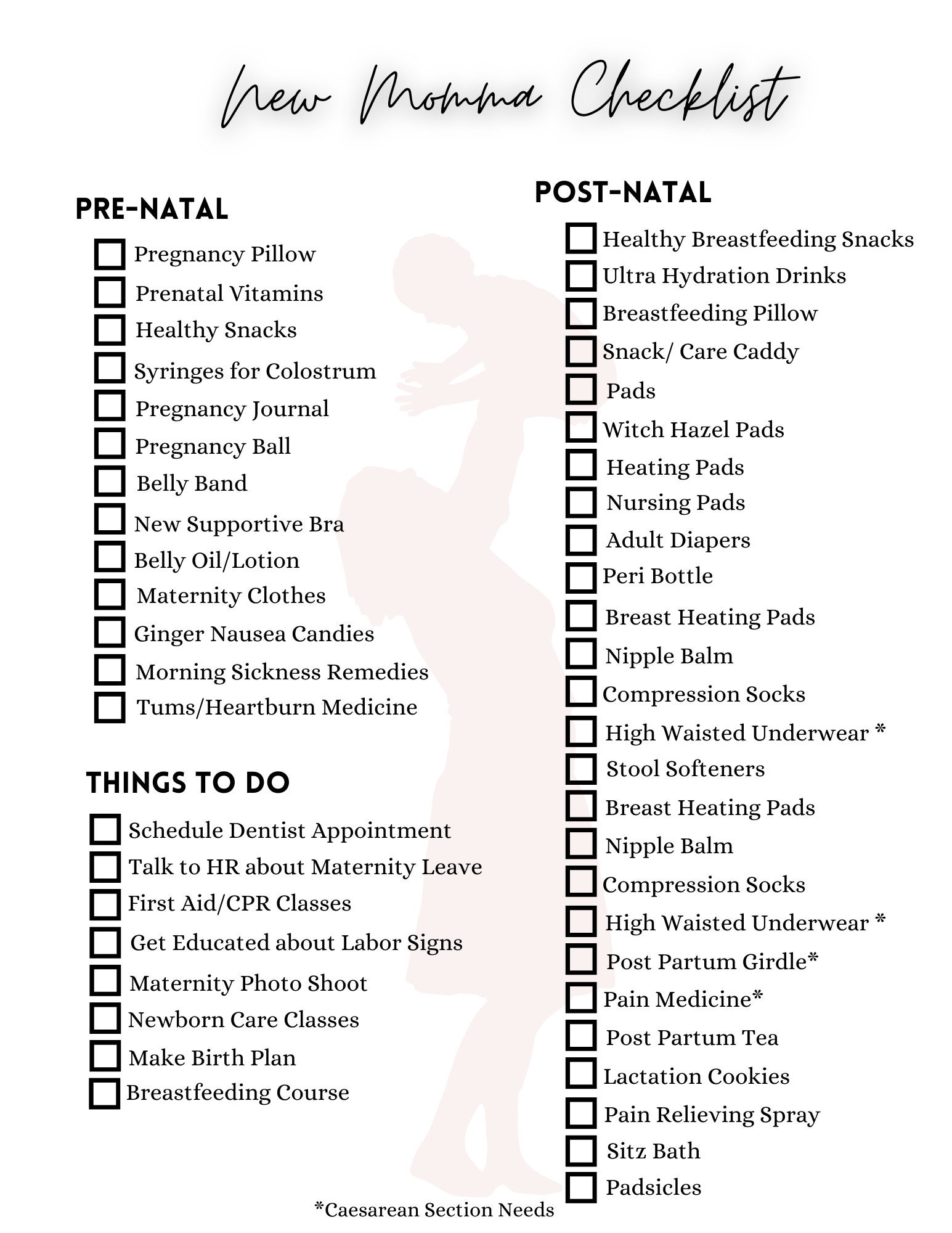 New Baby Checklist, Hospital Checklist, Post Partum Checklist, Nesting ...