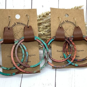Wood Hoop Earring, Patina Wooden Nested Hoops, Wood and Leather Hoop ...