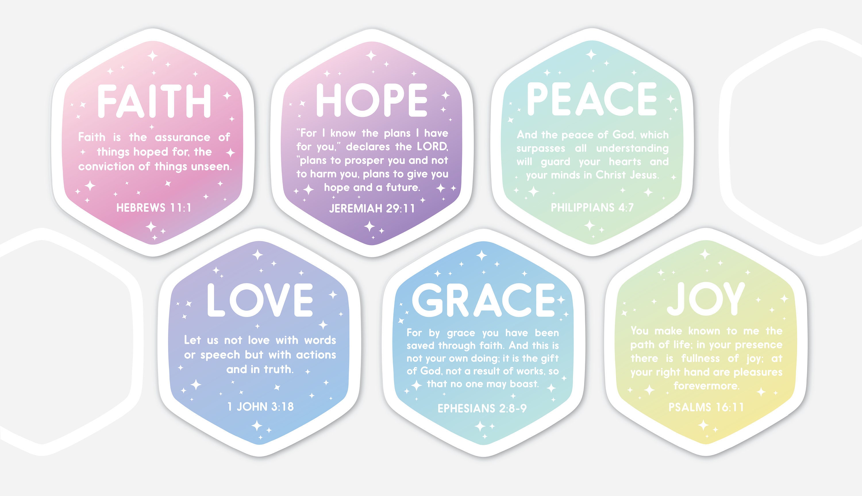 Cute Bible Verse Sticker Pack Hexagon/honeycomb Gemstone - Etsy