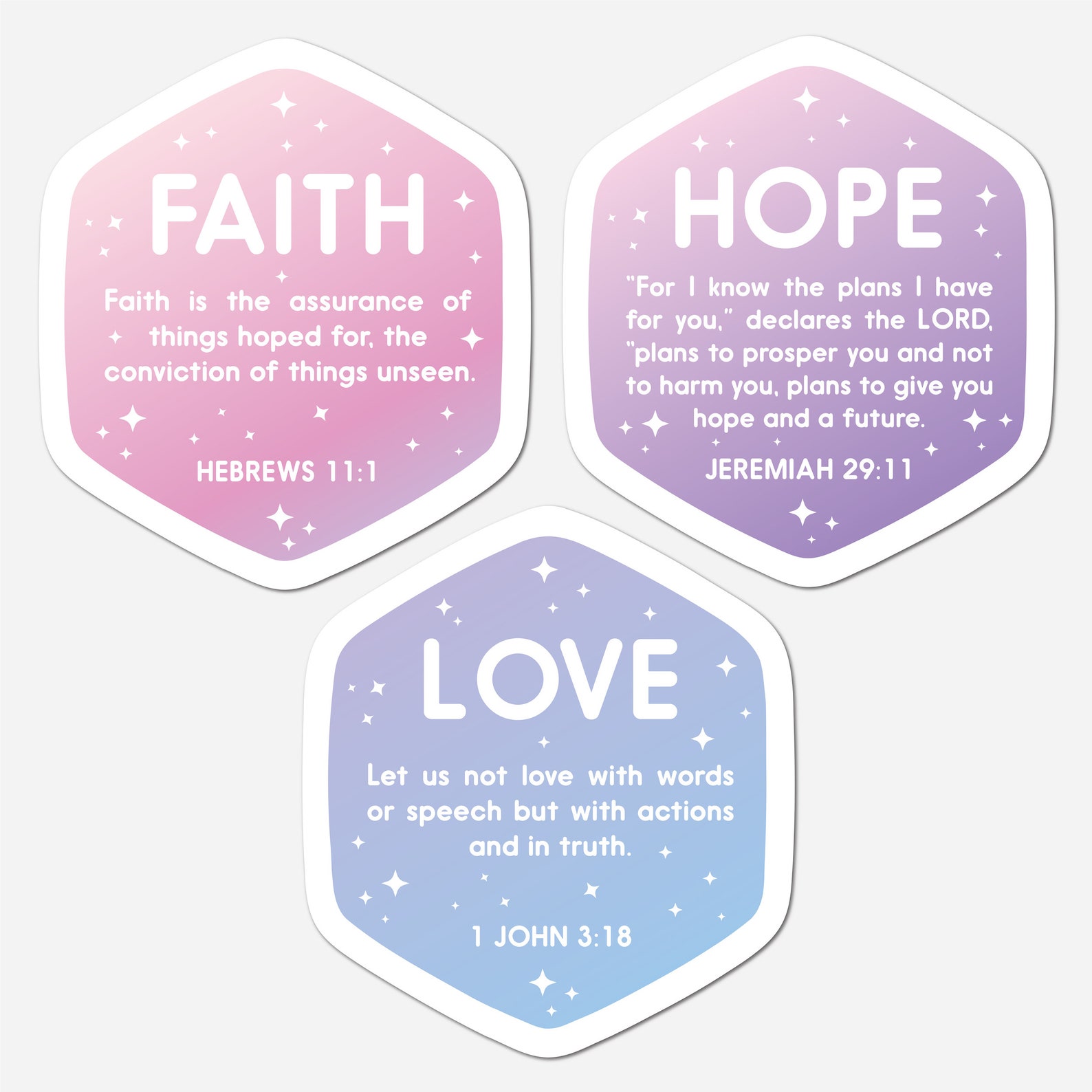 Cute Bible Verse Sticker Pack Hexagon/honeycomb Gemstone - Etsy