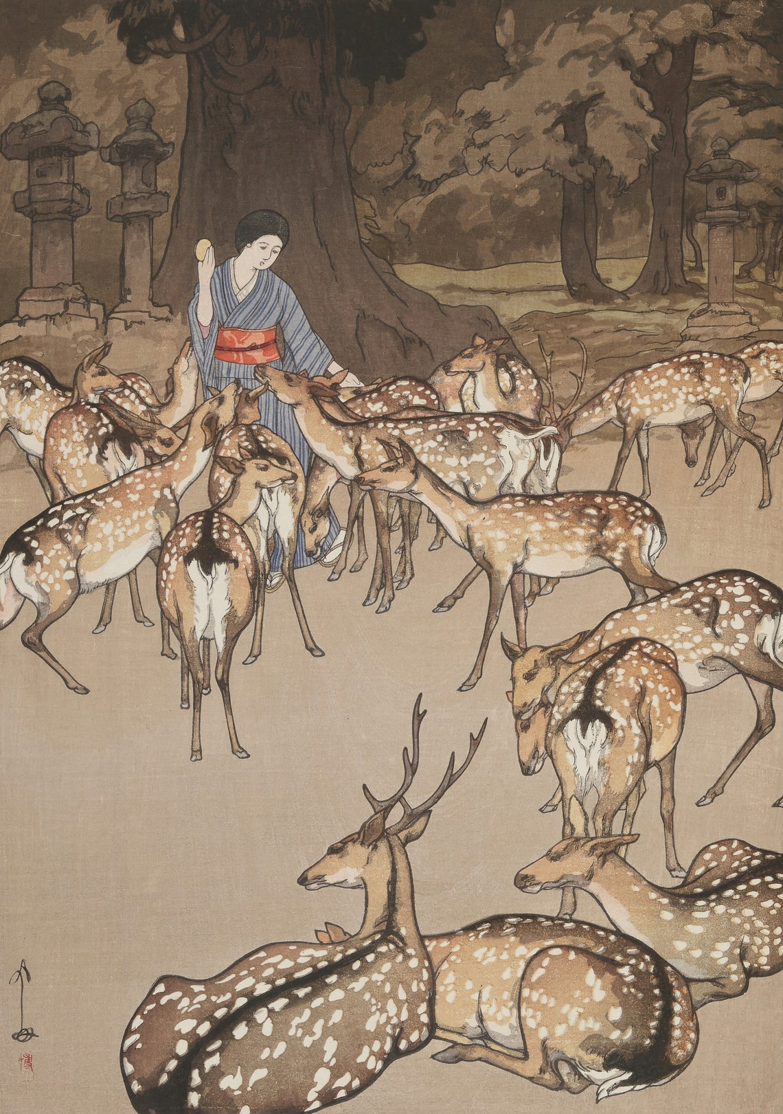 Yoshida Hiroshi Deer at the Kasuga Shrine (kasuga No Shika) 1928 Prints ...