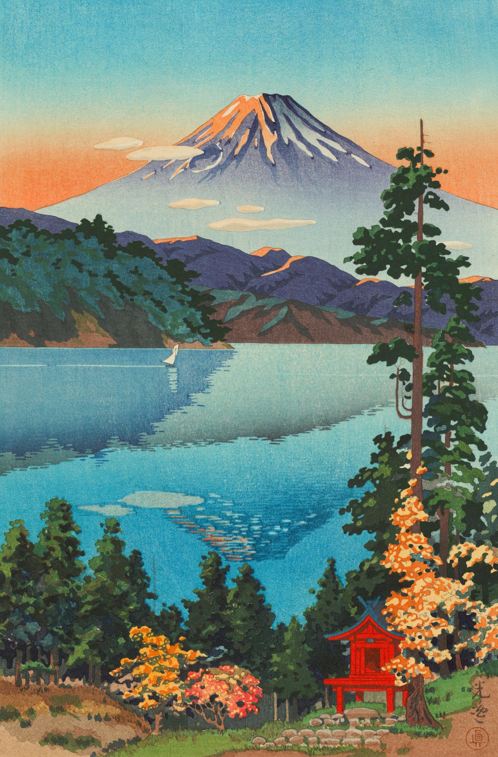 Tsuchiya Koitsu Ukiyo E Prints Lake Ashi in the Hakone Hills in Early ...