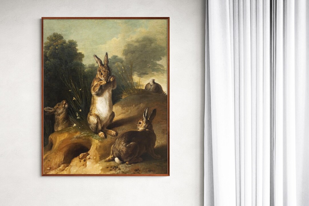 Vintage Rabbits Painting Canvas Print, Animal Art, Wildlife Prints ...