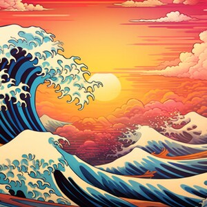 The Great Wave off Kanagawa Reimagined, Modern Japanese Wave Art Ukiyo ...