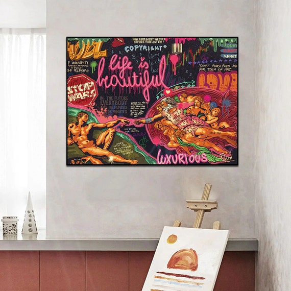 Graffiti Wall Art Creation of Adam Graffiti Pop Street Art | Etsy