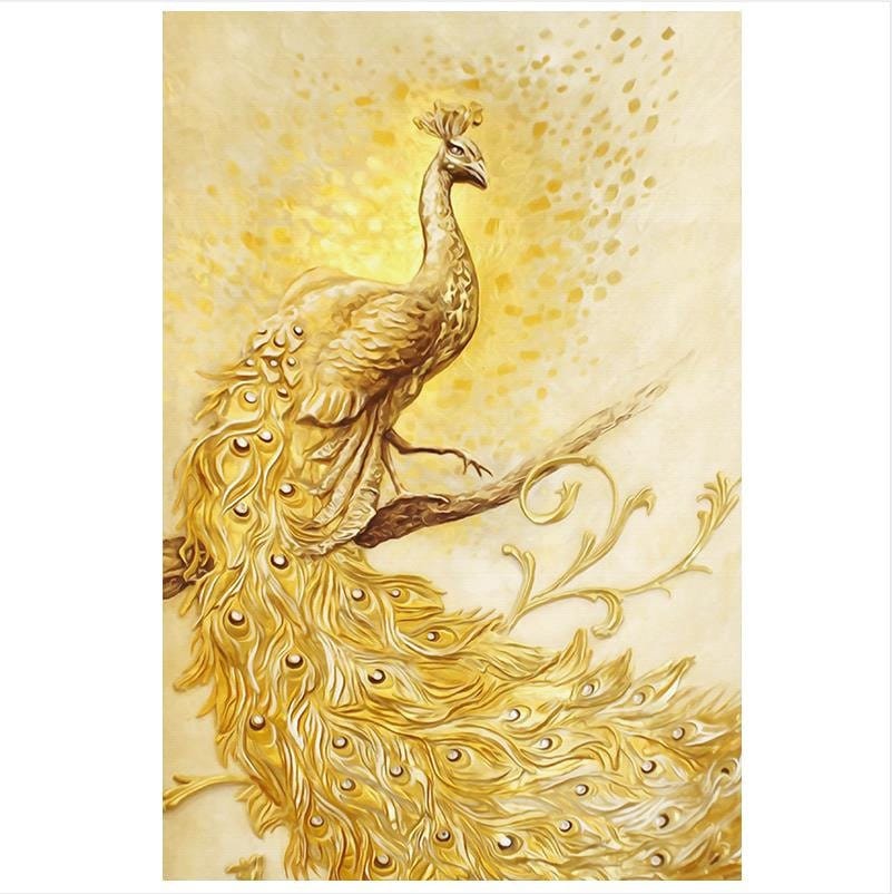 Set of 3 Golden Peacock White Gold Flower Vast Wall Decor Abstract ...