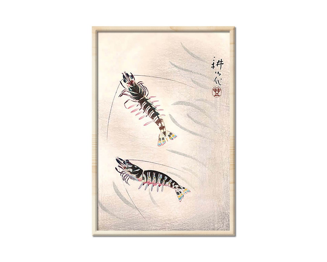 Vintage Ukiyo-e Print, Japanese Sumi-e Two Prawns Canvas Wall Art Print ...