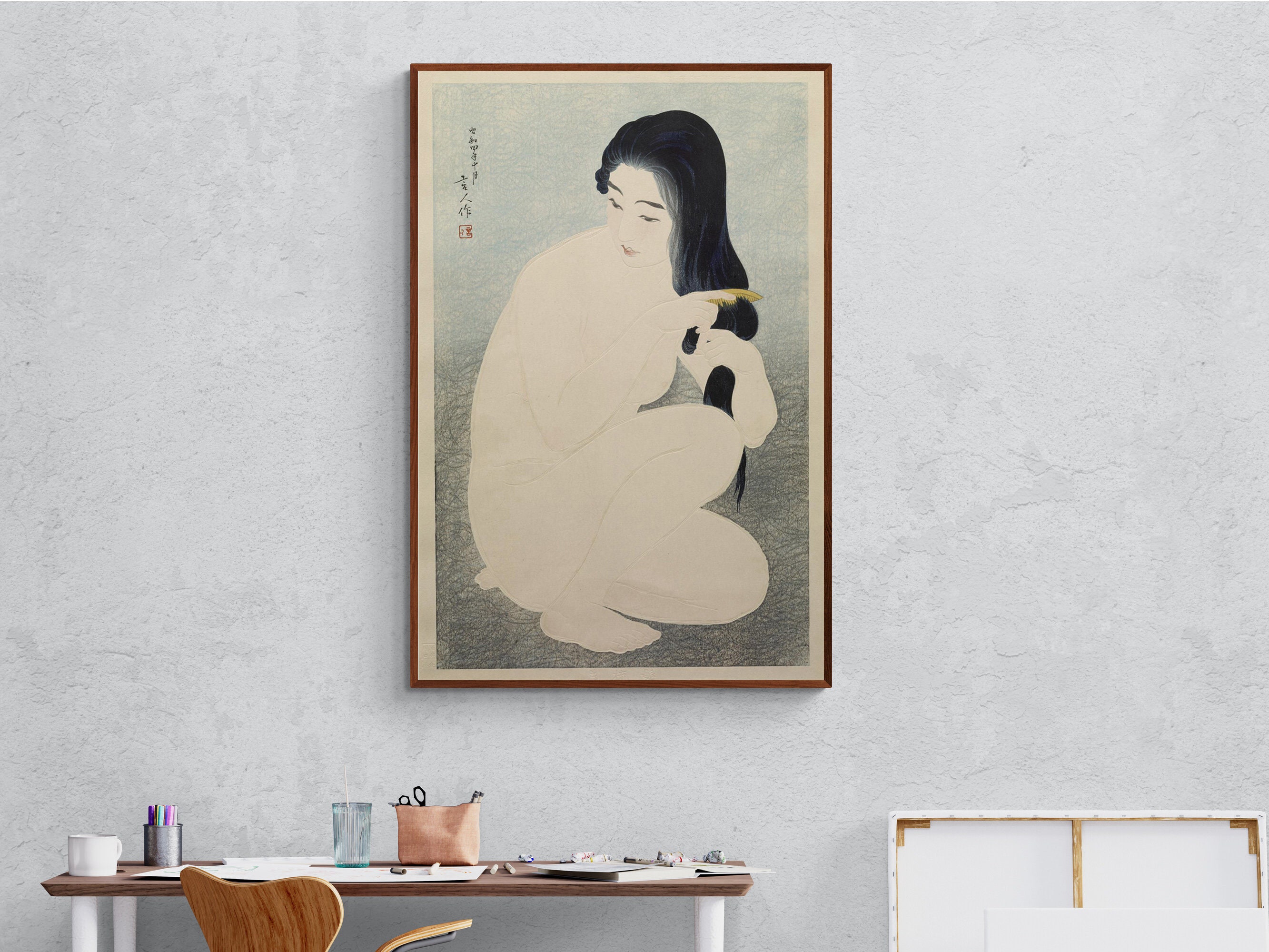 Combing Her Hair 1929 Torii Kotondo Print Japanese Art Ukiyoe Poster Japan Wall Art Japanese ...