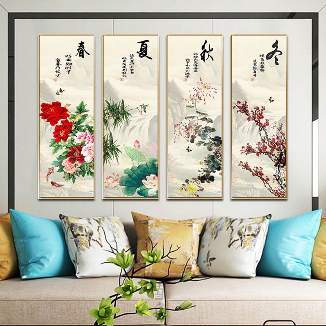 Chinoiserie Panel Prints Set of 4 - Four Seasons Plump Blossom ...