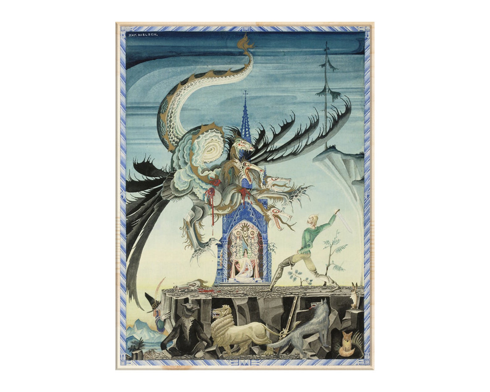 Monster 7 Heads Dragon and Two Brothers by Kay Nielsen Canvas Wall Art, Fairy Tale Painting ...