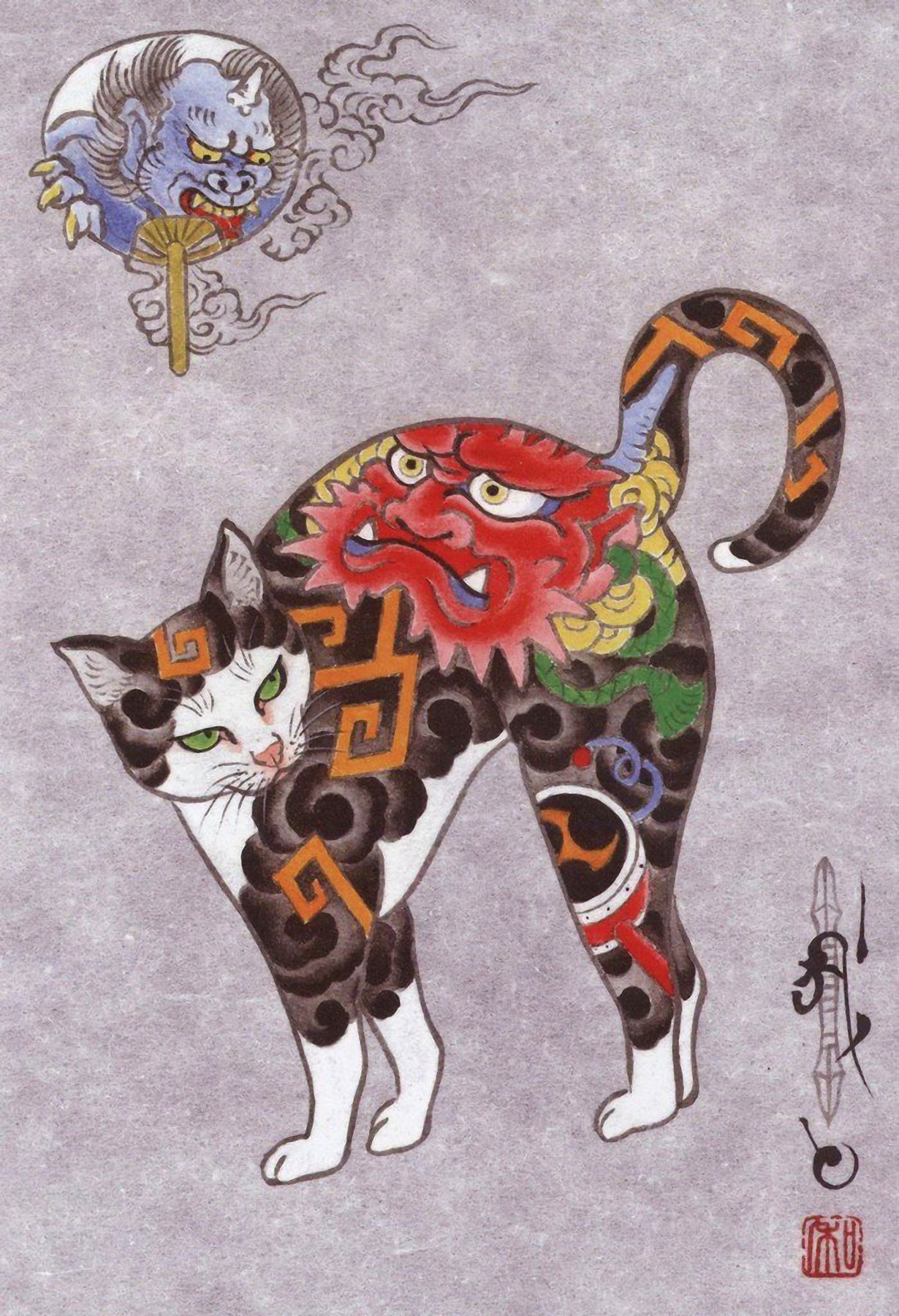 Ukiyo-e Cat Tattoo Japan Art Print, Woodblock Style - Etsy