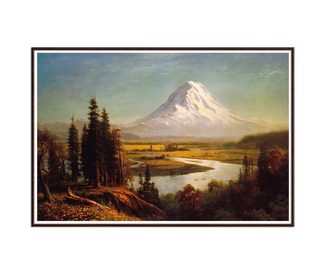 Mount Rainier, Overlook of Snowy Mountain Rainier, American Autumn ...
