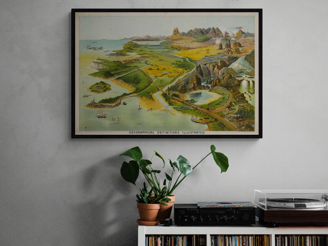 Antique Chromolithography Geographical Definitions Illustration Canvas ...