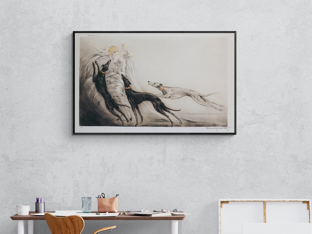 Elegant Lady With Greyhound Dogs by Louis Icart Fine Art Print - Art ...