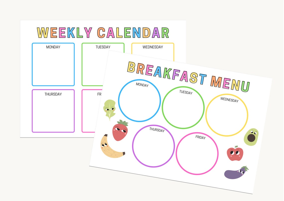 Cute Kids Meals Planner Weekly Calendar Breakfast Lunch & | Etsy