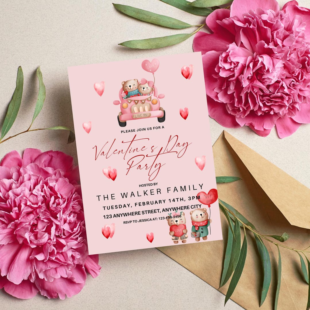 Editable Valentine Day Party Invitation, Heart Couples Party Invitation ...