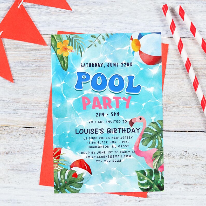 Pool Party Birthday Invitation, Summer Celebration, Swimming Birthday ...