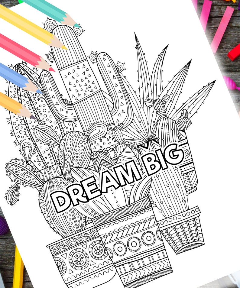 Downloadable DREAM BIG Motivational Quote Coloring Page instant ...