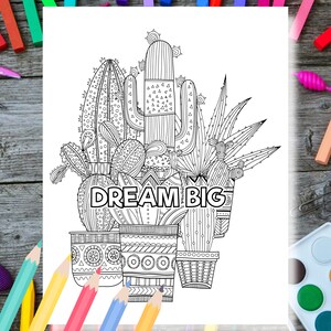 Downloadable DREAM BIG - Motivational Quote Coloring Page (instant ...